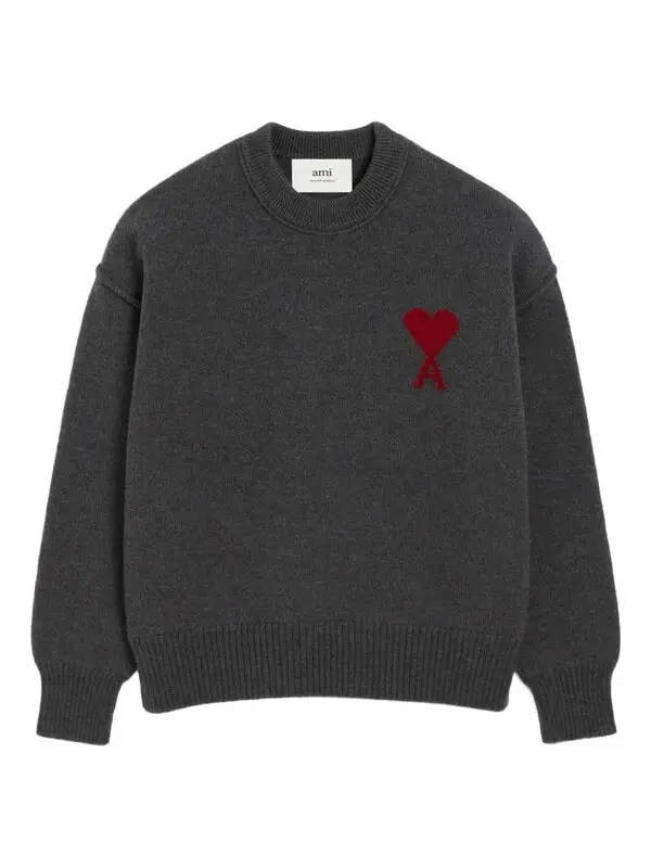 Ami Intarsia Heart Wool Sweater - Gris Chiné