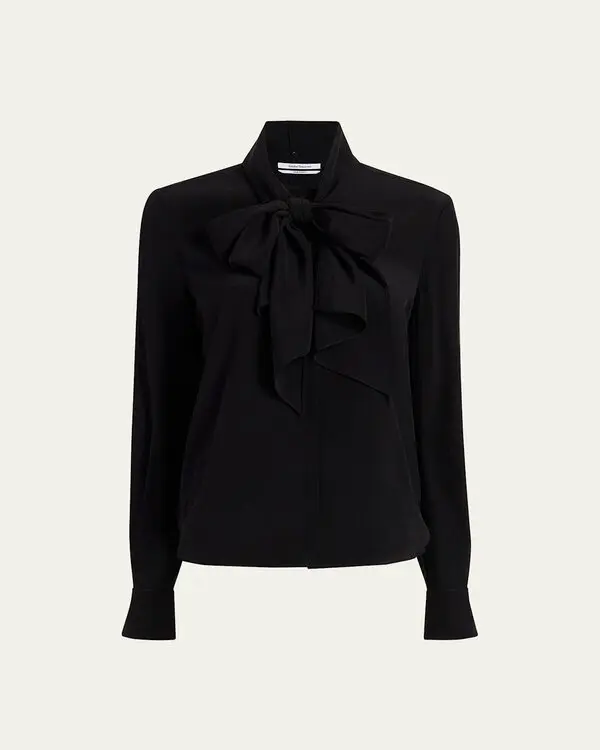Another Tomorrow Scarf-neck Silk Blouse