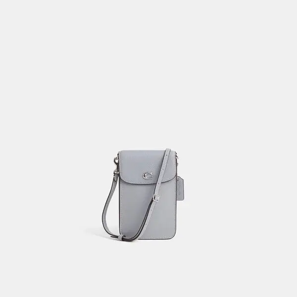 Coach Pebbled Leather Phone Crossbody With Signature Hardware - Silver/grey Blue