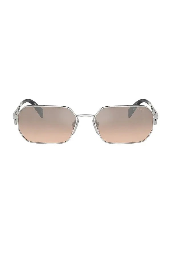 Prada Rectangle Sunglasses - Silver & Mirror Light Brown