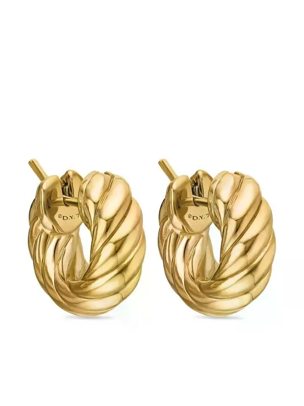 David Yurman 18kt Yellow Sculpted Cable Hoop Earrings - Gold