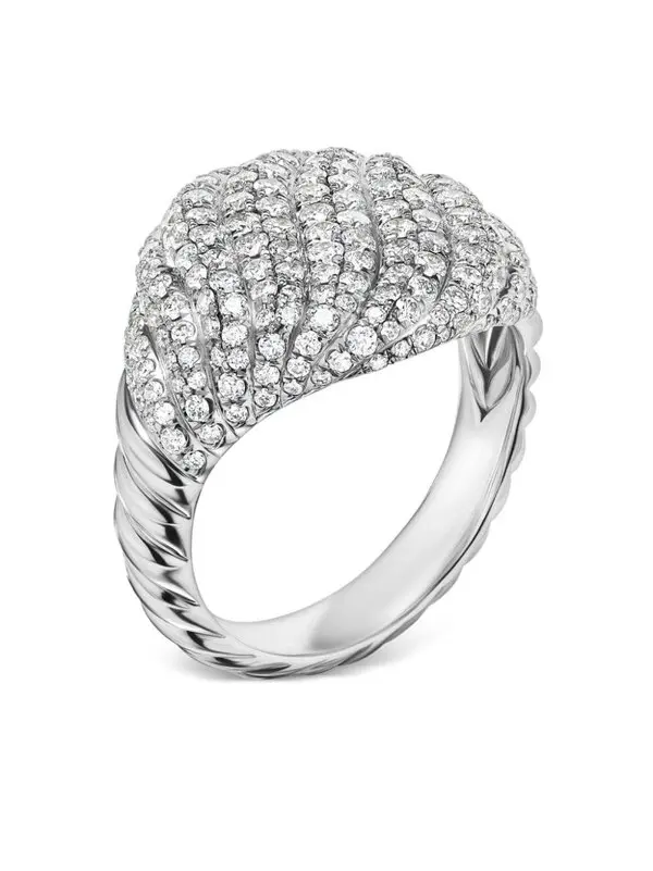 David Yurman 18kt White Gold Diamond Pinky Ring - Silver