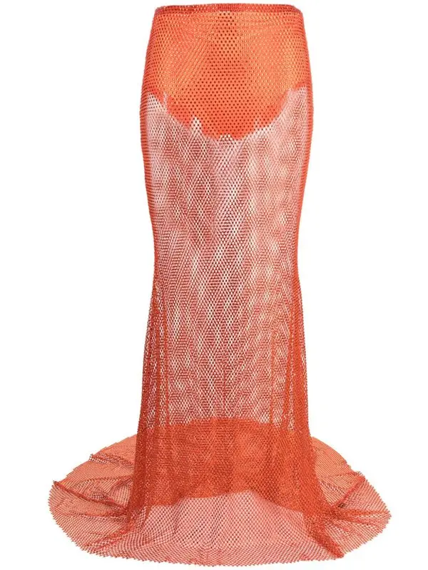 Giuseppe Di Morabito Crystal-embellished Mesh Maxi Skirt - Orange