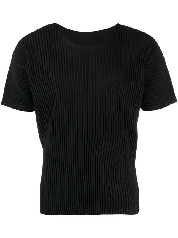 Issey Miyake Plissé-effect U-neck T-shirt - Black