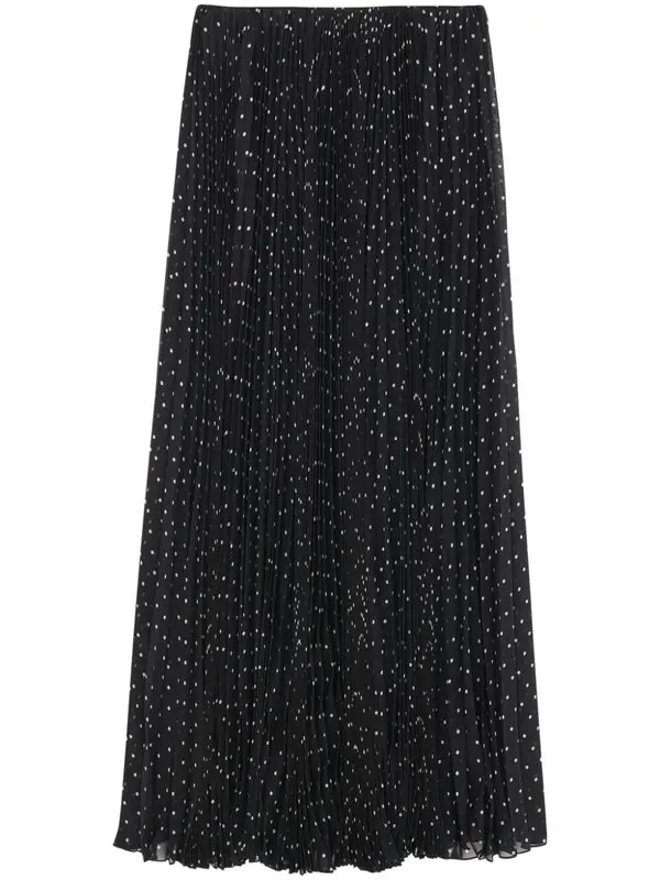 Saint Laurent Polka-dot Pleated Silk Skirt