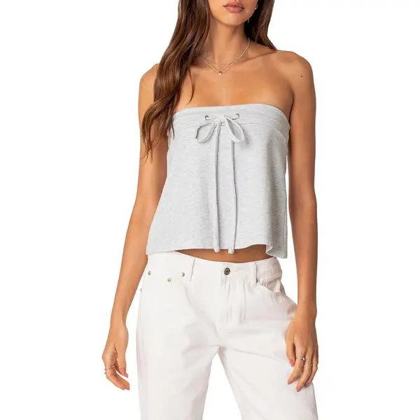 EDIKTED Caroline Front Tie Strapless Top - Gray-melange
