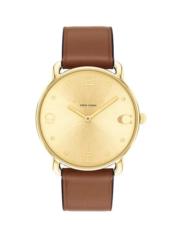Coach Elliot Ionic-plated Gold Steel & Leather Strap Watch/36mm - Brown ...