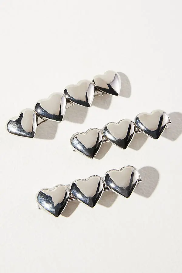 Anthropologie Metal Heart Hair Clips, Set Of 3 - Silver  display picture 3
