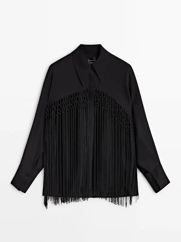 Fringed Shirts For Women 2026.Massimo Dutti Shirt With Fringe Detail Studio - Black | Editorialist