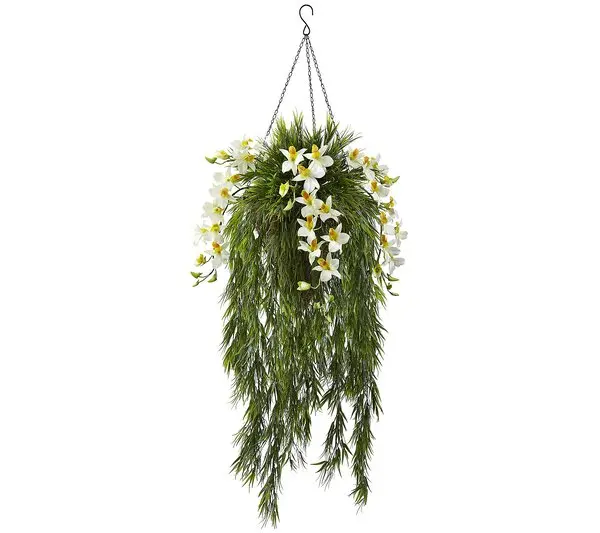 NEARLY NATURAL 40' Bamboo & Dendrobium Hanging Basket Nearl Y Natural