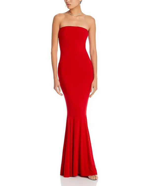 Norma Kamali Strapless Fishtail Gown - Tiger Red