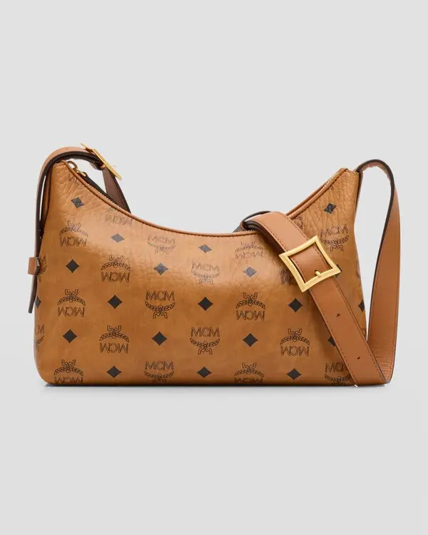 Mcm Aren Visetos Monogram Hobo Bag - Cognac