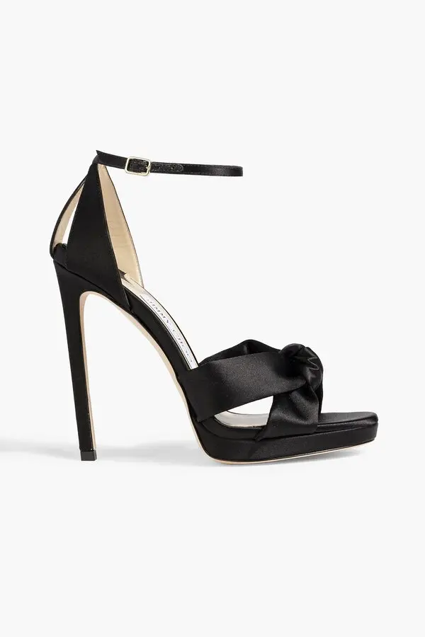 JIMMY CHOO Rosie 120 Knotted Satin Sandals - Black