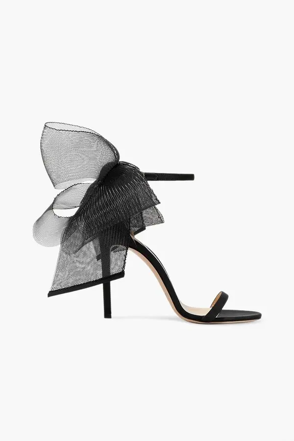 JIMMY CHOO Aveline 100 Bow-embellished Grosgrain Sandals - Black