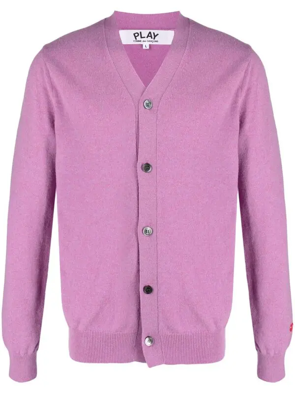 Play Comme Des Garcon Heart-patch Wool Cardigan - Purple