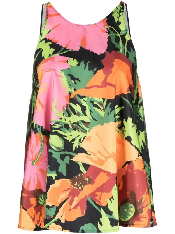 La DoubleJ Floral-print Vest Top - Black