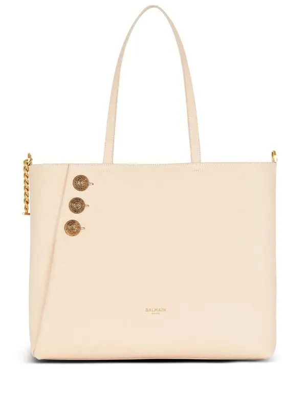 Balmain Embleme Leather Tote - Neutrals