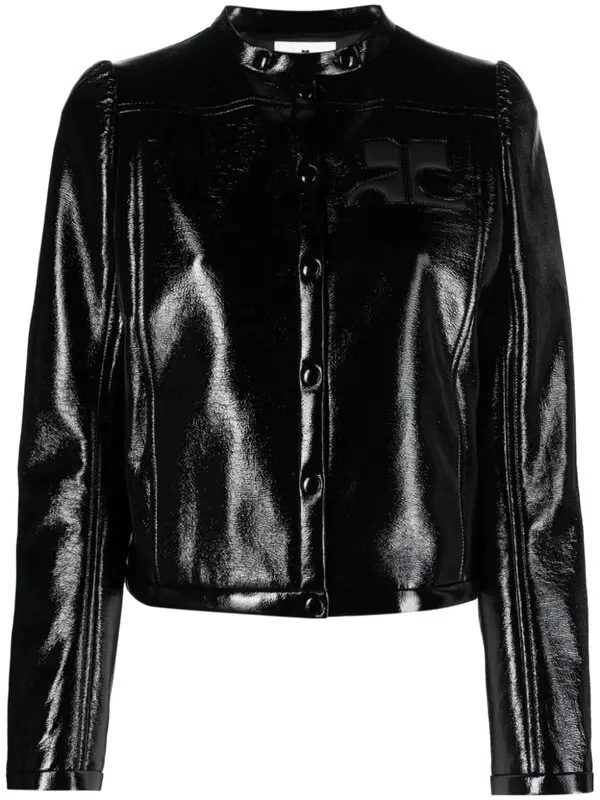 COURREGES Iconic Vinyl Logo-appliqué Jacket - Black