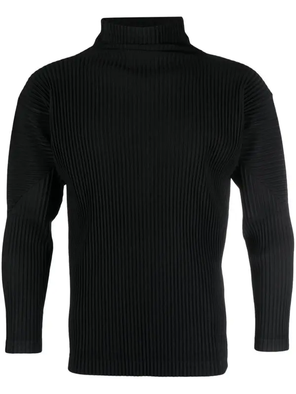 Issey Miyake Plissé Mock-neck Long-sleeve T-shirt - Black