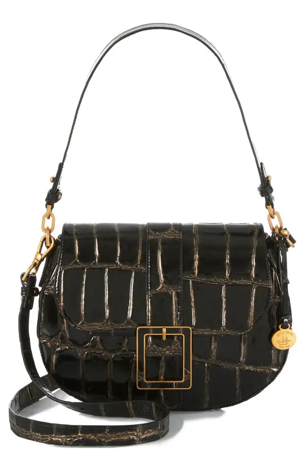 Brahmin Cynthia Croc Embossed Leather Crossbody Bag - Black | Editorialist