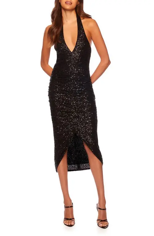 Susana Monaco Sequin Plunge Neck Halter Dress