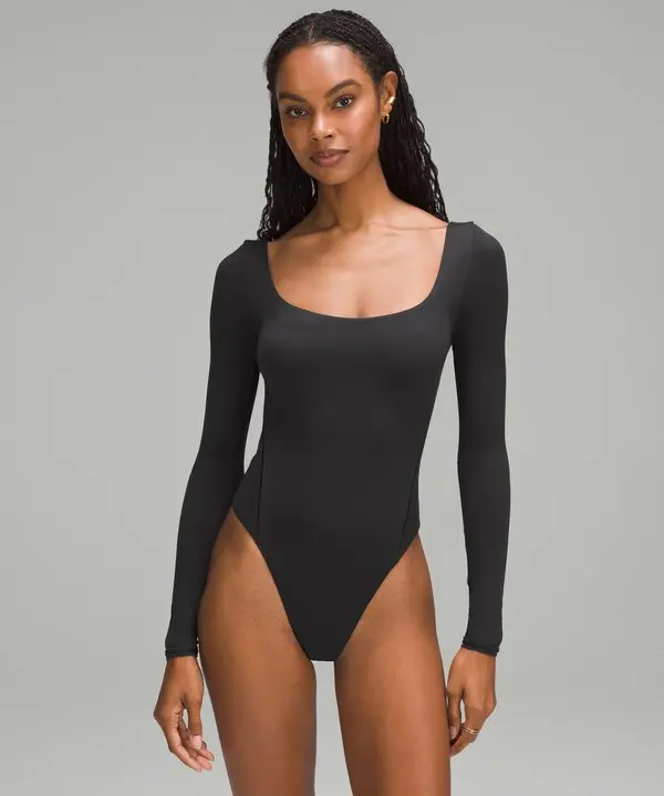 Lululemon Wundermost Ultra-soft Nulu Square-neck Long-sleeve Bodysuit - Black