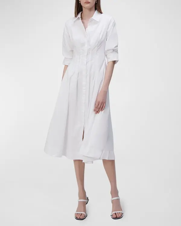 Simkhai Jazz Cotton Poplin Pintuck Midi Shirtdress - White