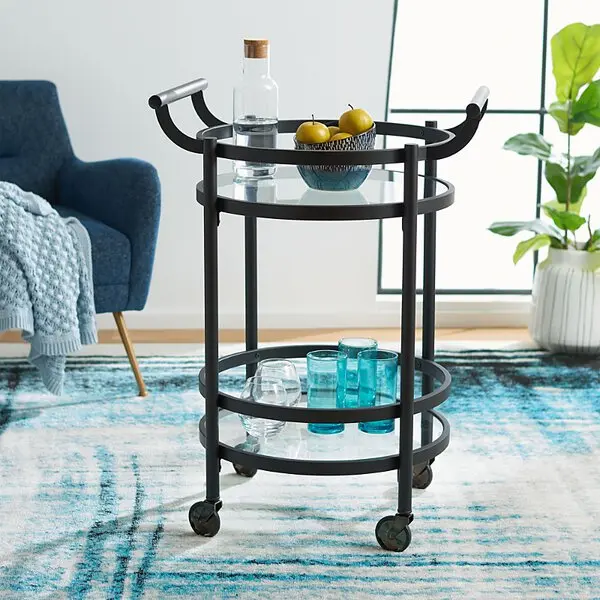 SAFAVIEH Sienna Black 2 Tier Round Bar Cart
