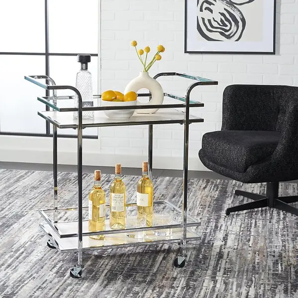 SAFAVIEH Lameris 2 Tier Chrome Bar Cart With Handles