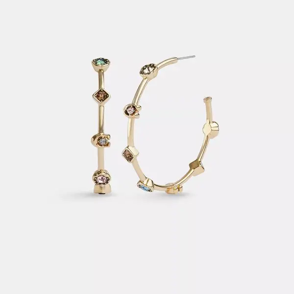 Coach Signature Stone Hoop Earrings - Gold/multi | Editorialist