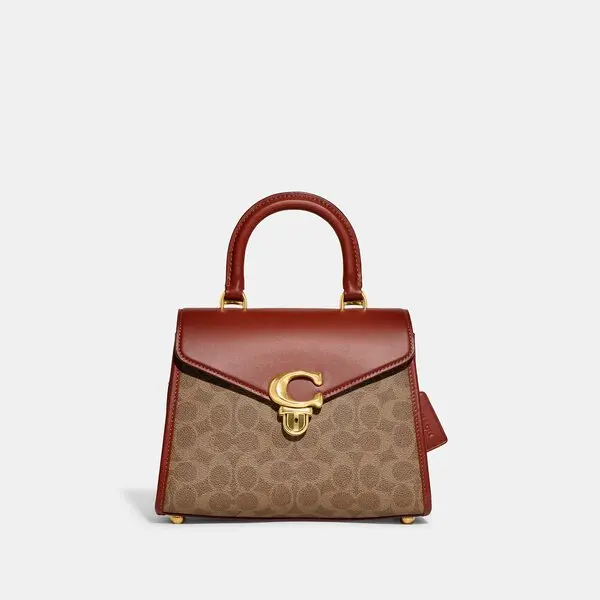 Coach Sammy Top Handle Bag In Signature Canvas In Brass/Tan/Rust - 50% ...