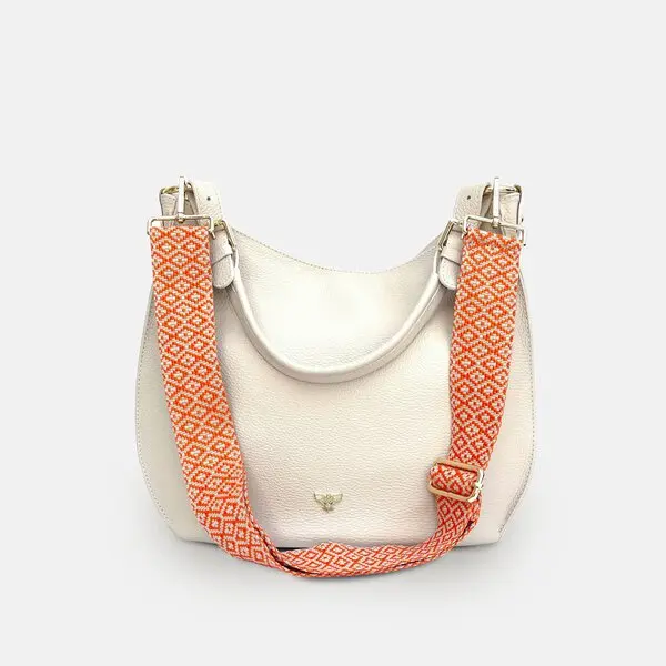 APATCHY LONDON The Harriet Stone Leather Bag With Orange Crossstitch ...