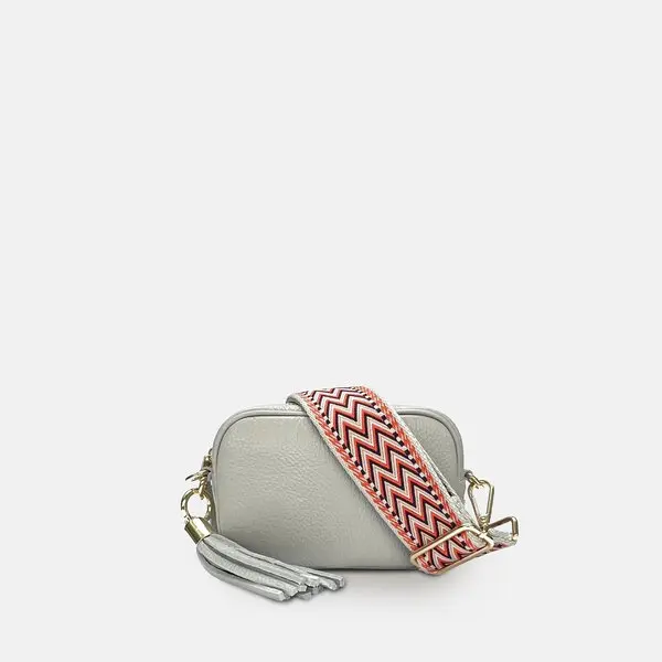 APATCHY LONDON The Mini Tassel Light Grey Leather Phone Bag With Grey ...