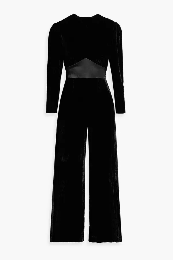 Rixo Satintrimmed Draped Velvet Jumpsuit