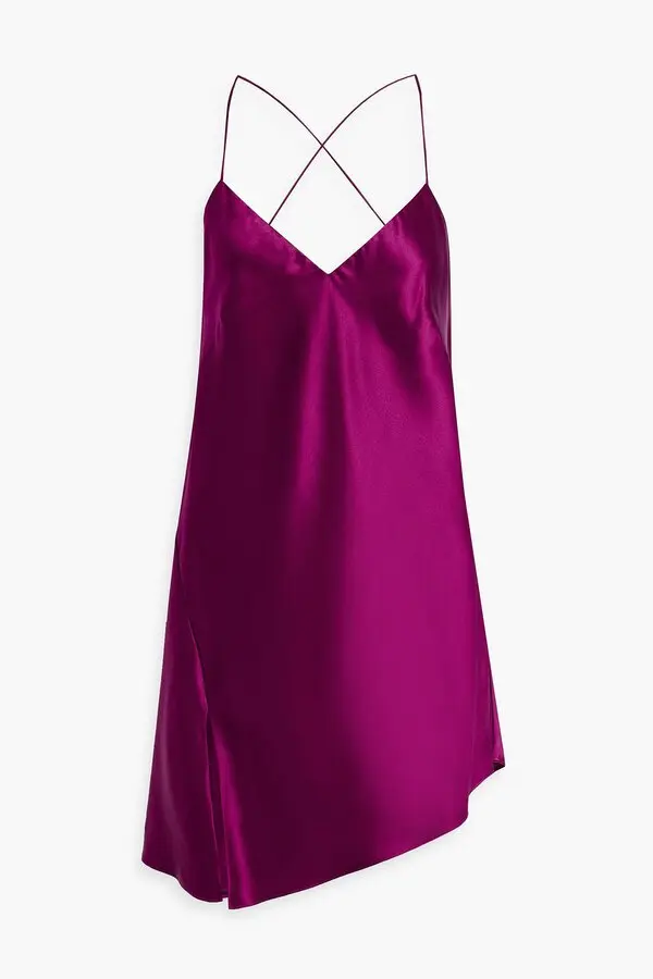 Michelle Mason Asymmetric Silk-Satin Mini Slip Dress In Magenta