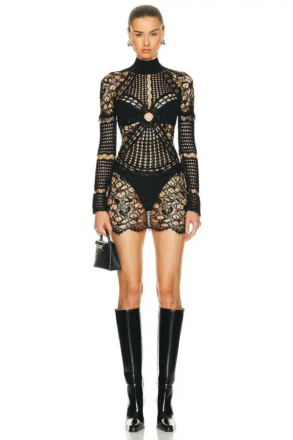 white christmas dresses AGNES BLACK CROCHET HALTER DRESS – DISSH main image 0