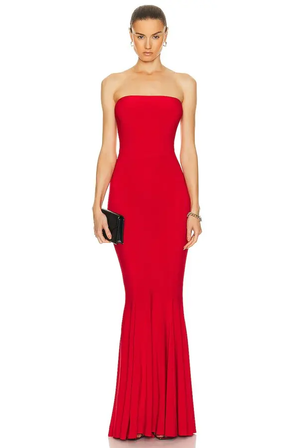 Norma Kamali Strapless Fishtail Gown - Tiger Red