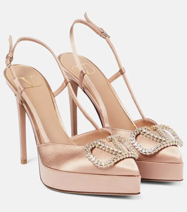 Valentino Garavani Vlogo Satin Slingback Pumps In Pink 30% Off