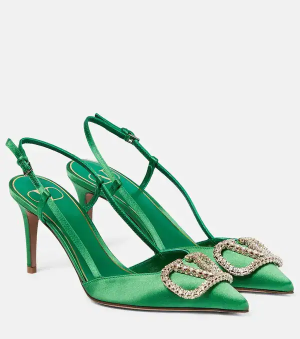 Valentino Garavani Vlogo Slingback Pumps In Green 30% Off