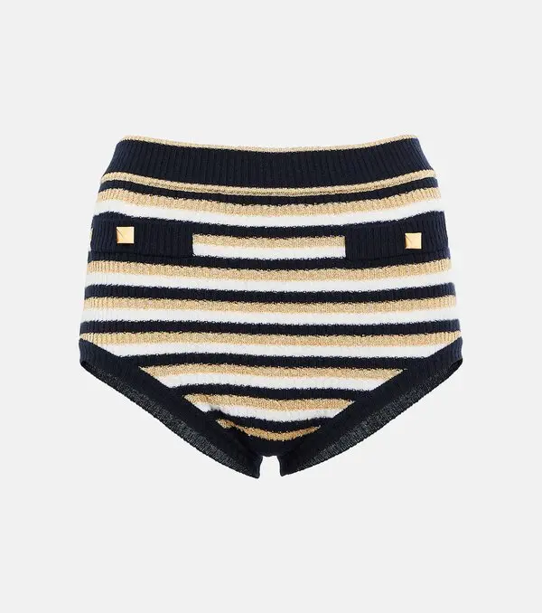 Valentino Garavani Roman Stud Striped Wool Shorts - Multicoloured