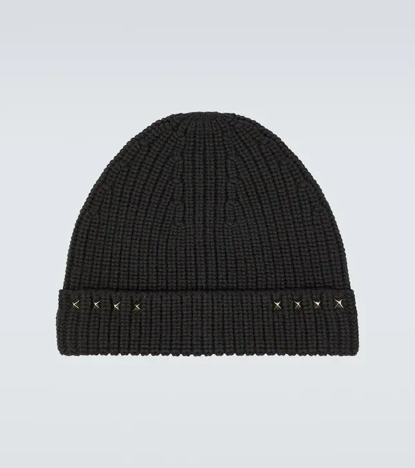 Valentino Garavani Rockstud Ribbed-knit Wool Beanie - Grey