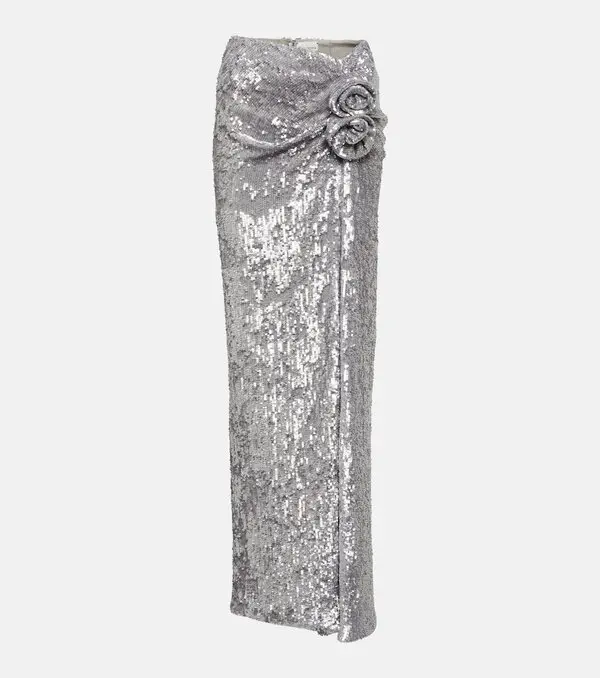 Magda Butrym Floral-appliqué Sequined Maxi Skirt