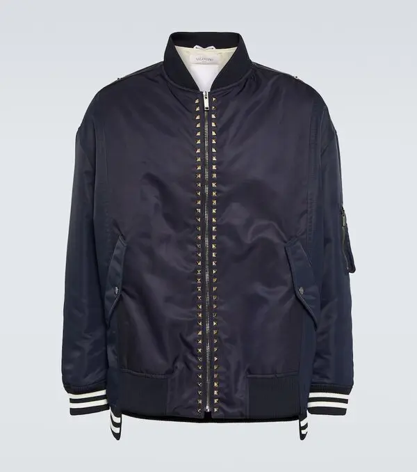 Valentino Garavani Rockstud Untitled Bomber Jacket In Blue 40