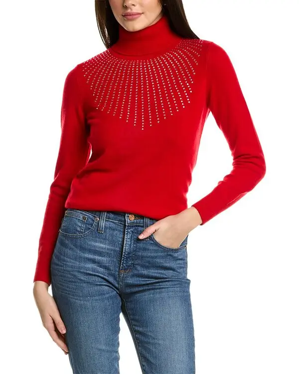 Buy Sofia Cashmere Rhinestone Turtleneck Cashmere Sweater - Red At 80% ...