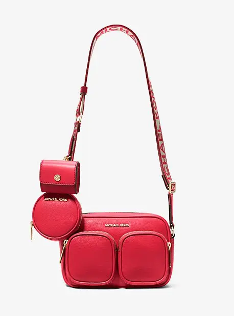 Michael Kors Jet Set Medium Leather Crossbody Bag With Airpods Pro Case - Red
