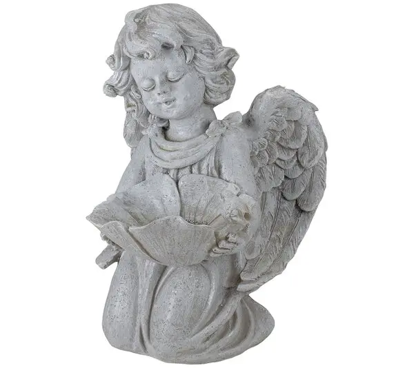 NORTHLIGHT 9' Angel With Flower Bird Feeder Gar Den Statue
