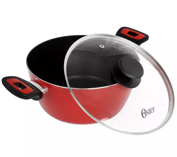 OSTER Claybon 4.3 Quart Dutch Oven With Lid In Speckled Red