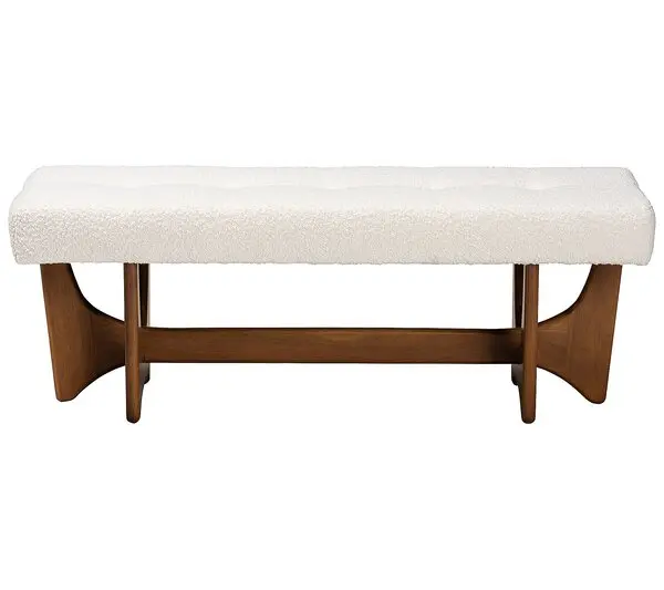 BAXTON STUDIO Theo Cream Boucle Fabric And Brow N Wood Bench