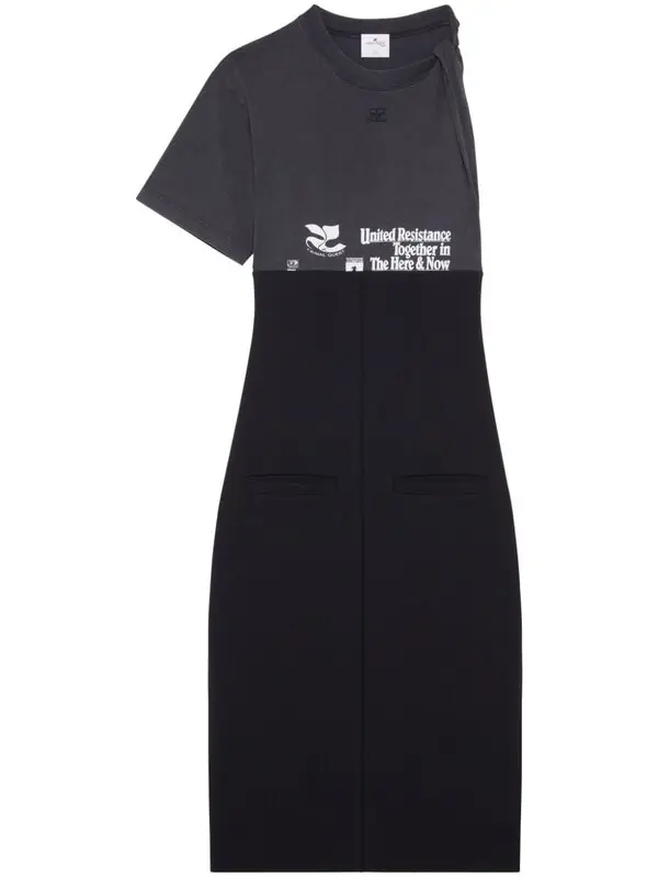 COURREGES Logo-print Panelled Midi Dress