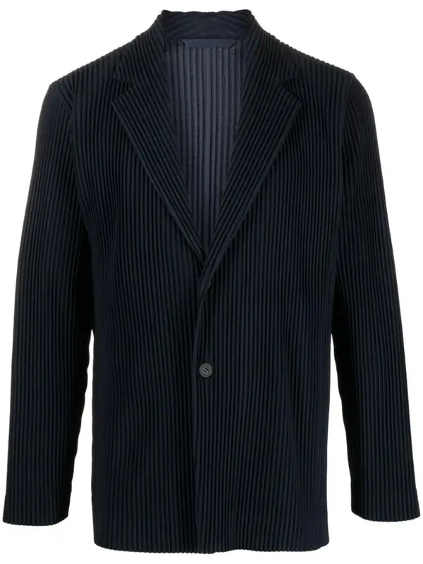Issey Miyake Notched-lapels Pleated Blazer - Blue